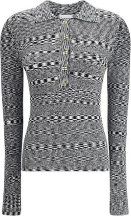 Ganni Femme, Pulls, Noir, Taille: 44 FR Space-Dye Knit Polo