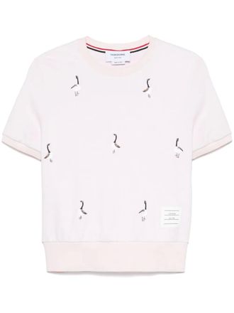Thom Browne t-shirt en coton à broderies - Rose