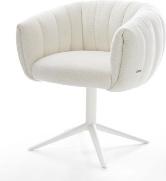 DELIFE Drehstuhl Jada-Flex Boucl&eacute; Soft Beige Fu&szlig;kreuz Wei&szlig; 360&deg; drehbar Wippfunktion Taschenfederkern, Esszimmerst&uuml;hle