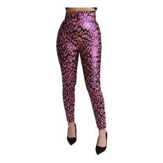 Dolce & Gabbana Femme, Pantalons, Multicolore, Taille: 36 FR Pantalon Taille Haute en Soie avec D&eacute;tails Logo