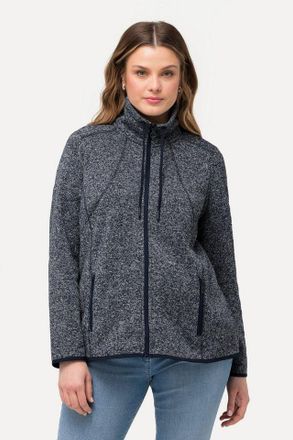 Ulla Popken Sweatjacke Strickfleece-Jacke Stehkragen Zipptaschen