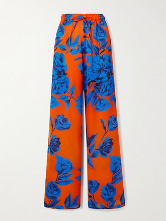 AZ FACTORY Hose Mit Weitem Bein Aus Satin Mit Blumenprint - Orange