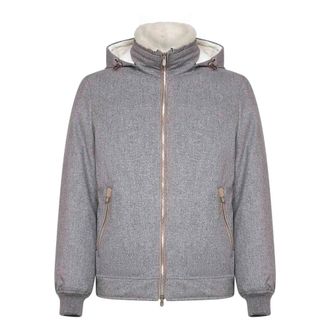 Brunello Cucinelli Wollmantel mit Shearling-Kapuze - - Jackets - Herren - Grau - L