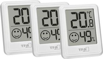 TFA Dostmann Digitales Mini Luftfeuchtigkeitsmesser Innen 3er Set, 30.5060.02.03, Raumthermometer, Hygrometer, Feuchtigkeit und Temperatur messen, zur Raumklimakon