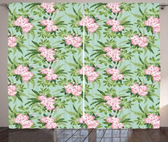 Abakuhaus Blumen Rustikaler Gardine, Hibiscus Blooming Bouquets, Wohnzimmer Universalband Gardinen mit Schlaufen und Haken, 280 x 175 cm, Olivgrün Seafoam Rosa