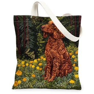 Generic Sac fourre-tout en toile motif chien Setter irlandais printanier 33 x 38,1 cm, style tricot&eacute;, sac d&eacute;picerie r&eacute;utilisable pour femme, peinture esth&eacute;tiq