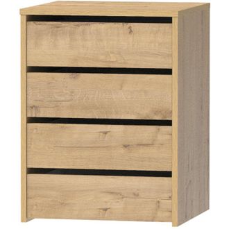 PEGANE Table de nuit, table de chevet de 4 tiroirs, commode de chambre coloris Ch&ecirc;ne dor&eacute; - Longueur 46 x Profondeur 45 x Hauteur 63,5 cm