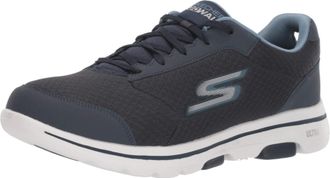 Skechers Herren Gowalk 5 Qualify - Sportlicher Netz-schnürschuh, Laufschuh, Sneaker, Marineblauer Textil-Synthetikbesatz, 41.5 EU X-Weit