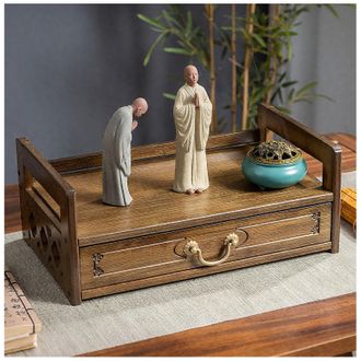 Generic 3-Stufiger Altartisch mit Schublade Puja-Tisch Nat&uuml;rlicher Bambus-Schrein-Tisch f&uuml;r Spirituelle Meditationstisch Orientalischer Gebetstisch Schrank zu