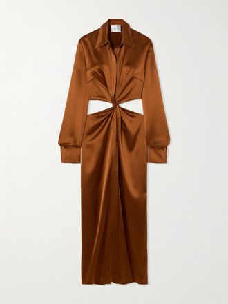 Galvan Hock Maxikleid Aus Satin Mit Cut-outs Und Twist-detail - Braun