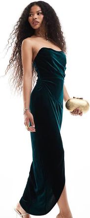 Tfnc Petite Drapiertes Samt-Maxikleid in Smaragdgrün mit Korsettdetail