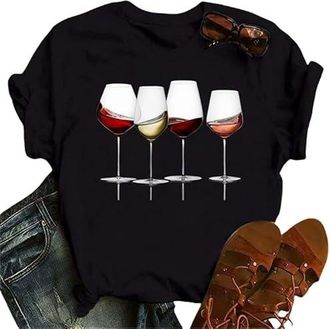 Keephen Verre &agrave; Vin T-Shirt pour Femmes Nouveaut&eacute; Verre &agrave; Vin Impression 3D T-Shirts &Eacute;t&eacute; Col Rond Manches Courtes Chemises &Eacute;t&eacute; Tee Casual Tops