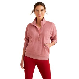 Ariat Womens Friday Cotton 1/2 Zip Sweatshirt Long Sleeve in Heather Dusty Rose, Size Medium, by Ariat