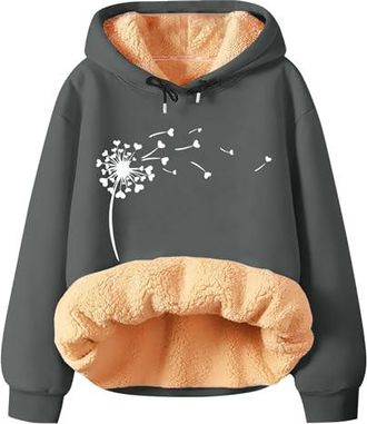 Generic Manteau à capuche en polaire Sherpa pour femme - Hiver et printemps - Pull à capuche en polaire chaude à manches longues - Imprimé uni - Vêtements dex