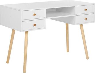 Beliani Beliani - Table Bureau Blanc 4 Tiroirs Pratiques Design Scandinave Tendance pour Chambre ou Salon au Style R&eacute;tro et Moderne