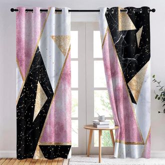 Generic Blickdichte Vorhänge Deko Luxuriöser Geometrischer Marmor Drucken Vorhänge mit Ösen hintere Verdunkelung Wärmeschutzvorhang Thermovorhang H215 x B110 