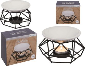 Out of the Blue Keramikschale auf Metallsockel, wei&szlig;/schwarz, ca. 12 x 8 cm