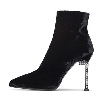 Loriblu L-f&ouml;rmige Kristalle Absatz Damast Samt Stiefeletten - - Shoes - Damen - Schwarzk - 37 EU
