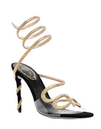 Rene Caovilla Crystal Embellished Satin Snake Sandals Size 40