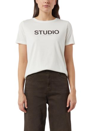 Comma Print-Shirt COMMA, Damen, Gr. 42, wei&szlig;, Single Jersey, Obermaterial: 57% Baumwolle, 37% Modal, 6% Elasthan, bedruckt, normal h&uuml;ftbedeckend, Rundhals, 