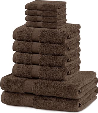 Decoking 10er Set Baumwolle Qualit&auml;t 525g/m&sup2; 4 G&auml;stehandt&uuml;cher 30x50 cm 4 Handt&uuml;cher 50x100 cm und 2 Badet&uuml;cher 70x140 cm braun nussbraun saugf&auml;hig Marina