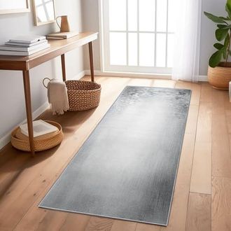 Generic Tapis Couloir Lavable en Machine 60x210 cm Passage Cuisine Chambre Adulte Tapis Couloir Long Abstrait Minimaliste Gris argent&eacute; Poil Ras Doux Descente 