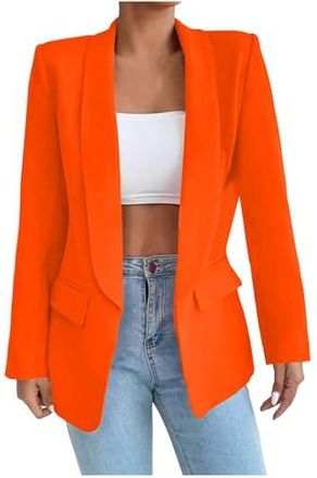 Generic Cardigan d&eacute;contract&eacute; ouvert sur le devant pour femme - Manches longues - Veste longue &eacute;l&eacute;gante daffaires avec poche boutonn&eacute;e - Manteau jaune, Orange,