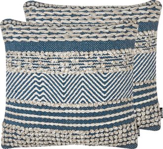 Beliani Dekokissen 2er Set beige/blau 45x45 Baumwolle geometrisch Boho Dewberry