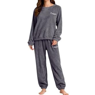 Generic Ensemble de pyjama en peluche douce pour femme, ensemble de pyjama pour femme, ensemble de pyjama en polaire douce et chaude, ensemble de v&ecirc;tements de
