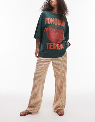 Topshop Pantalon droit en lin rayé - Neutre