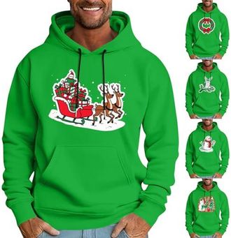 Generic Sweat à capuche de Noël amusant pour homme - Bonhomme de neige et renne - Grande taille - Pull à manches longues - Costume de Noël tendance - Cadeau d