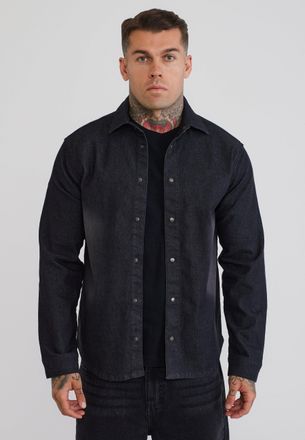 Siksilk Herren Gewaschene Schwarze Denim Hemd XXL