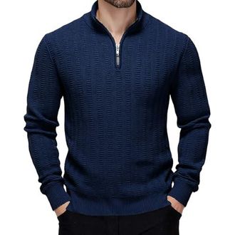 Generic Pull pour homme avec col montant et fermeture éclair quart - Pull texturé pour homme - Facile dentretien - Super doux et confortable - Manches longues