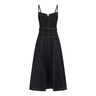 Self Portrait Femme, Robes, Bleu, Taille: 36 FR Robe Midi &Eacute;vas&eacute;e en Denim Indigo