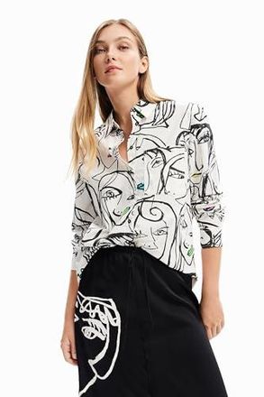 Desigual Woman Woven Shirt Long Sleeve Blouse, Blanc, Taille L Femmes