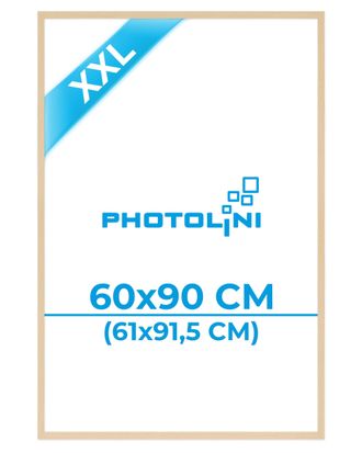 Photolini Bilderrahmen 60x90 Holz MDF Poster Rahmen 90x60, gro&szlig;er Bilderrahmen f&uuml;r Poster 91.5x61cm mit bruchsicherem Acrylglas, zum Aufh&auml;ngen & Zubeh&ouml;r - Frame