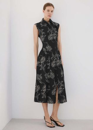 Mango Robe chemise &agrave; broderie florale noir - Femme - XS - MANGO