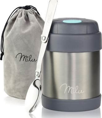 Milu Thermobehälter für Essen Kinder 300ml, Edelstahl Warmhaltebehälter mit Löffel, Thermobecher 100% Auslaufsicher, Thermo Lunchbox, Thermobox Suppen, Bab