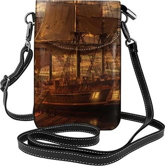 IUBBKI Bateau au crépuscule Porte-monnaie pour téléphone portable - Petit portefeuille en cuir à bandoulière pour femmes Sac à bandoulière pour carte de tran