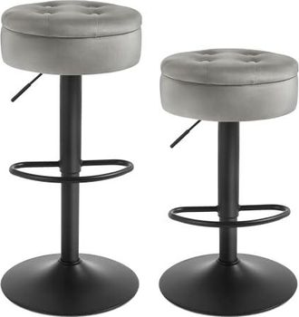 Woltu Tabourets Bar, Lot de 2 Tabourets Haut, Tabourets Pivotants à 360°, Tabourets Modernes avec Repose-Pieds pour Cuisine, Salle à Manger, Bar, Velours + 