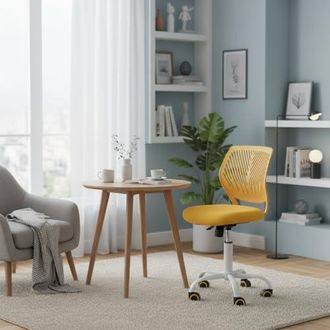 Furniture R Wohnzimmer Sessel & Stühle ergonomischer Drehstuhl ohne Armlehnen, höhenverstellbar, Netzstoff, Metallfuß mit Rollen, 38x40cm Sitz, 32cm Rückenlehne, 