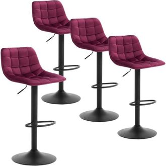 Woltu Woltu - Lot de 4 Tabourets de Bar Tabourets r&eacute;glable et Rotatif, en Velours et m&eacute;tal, Bordeaux