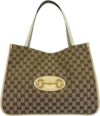 Gucci Sac fourre-tout GG Horsebit en toile et cuir Pre-owned - Femme - Pre-owned - Brun - Taille: ONE Size