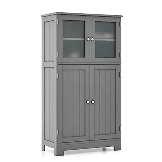 Giantex Armoire de Rangement Haute &agrave; 4 Portes, Colonne Salle de Bain &Eacute;tag&egrave;re R&eacute;glable &agrave; 3 Niveaux, Commode en Bois Convient pour Toilette, Salon, Cuisine, 30 