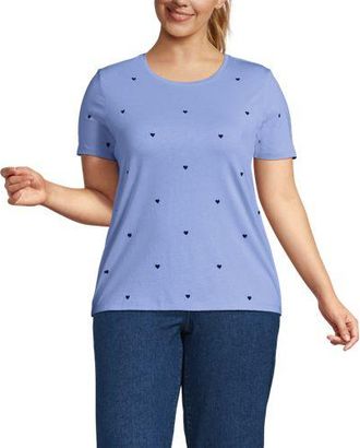 Lands End Supima Kurzarm-Shirt mit rundem Ausschnitt, Damen, Gr&ouml;&szlig;e:48-50 plus, Blau, Baumwolle, by Lands End