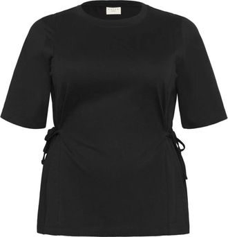 Kaffe Curve Femme, Tops, Noir, Taille: 38 FR T-shirt noir profond avec lacets lat&eacute;raux