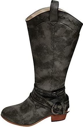 Generic Bottes hautes au genou pour femme - Bottes de cowboy larges et &eacute;l&eacute;gantes &agrave; bout pointu - Fermeture &eacute;clair lat&eacute;rale - Confortables - Automne et hiver, 