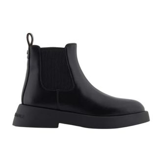 A|X Armani Exchange Schwarze Leder-Logo-Stiefel Runde Zehe - - Shoes - Damen - Schwarzk - 37 EU