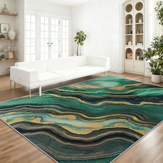 Generic Tapis de Salon Chambre Salle &agrave; Manger Adulte Bureau Design Lignes Minimalistes en Marbre Poil Court Fin Doux L&eacute;ger R&eacute;sistant 120 x 180 cm, Vert Fonc&eacute; 