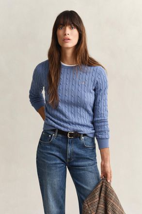 GANT Damen Zopfstrick Rundhalspullover (XXXL) FADED DENIM